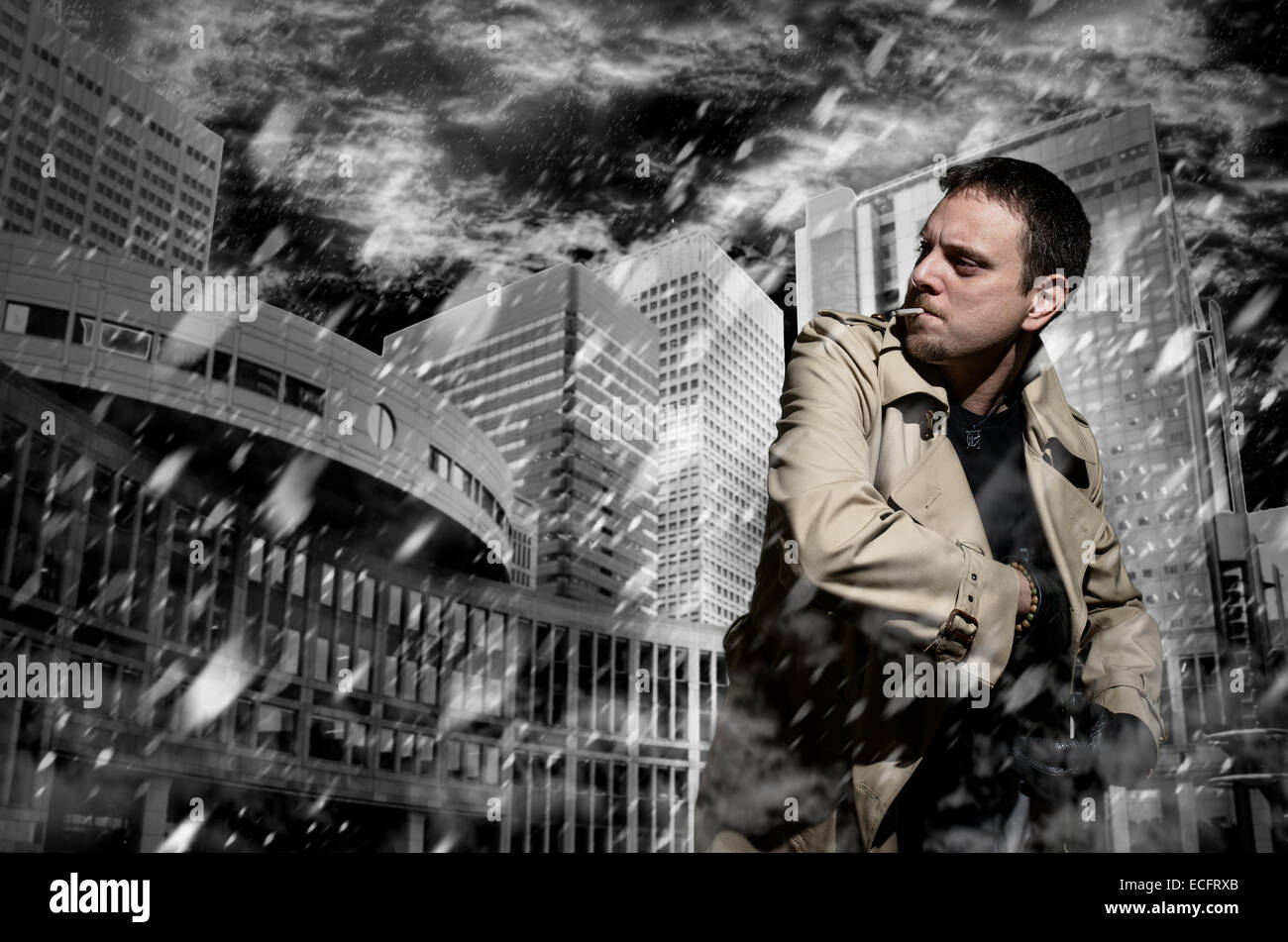 Killer standing on dark city background to kill Stock Photo - Alamy
