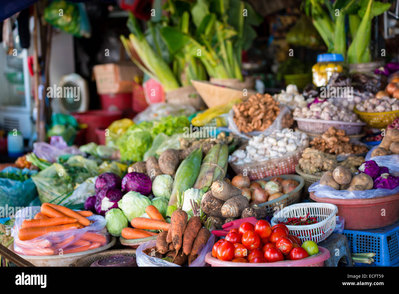Fresh produce at market stall in Hue Stock Photo - Alamy