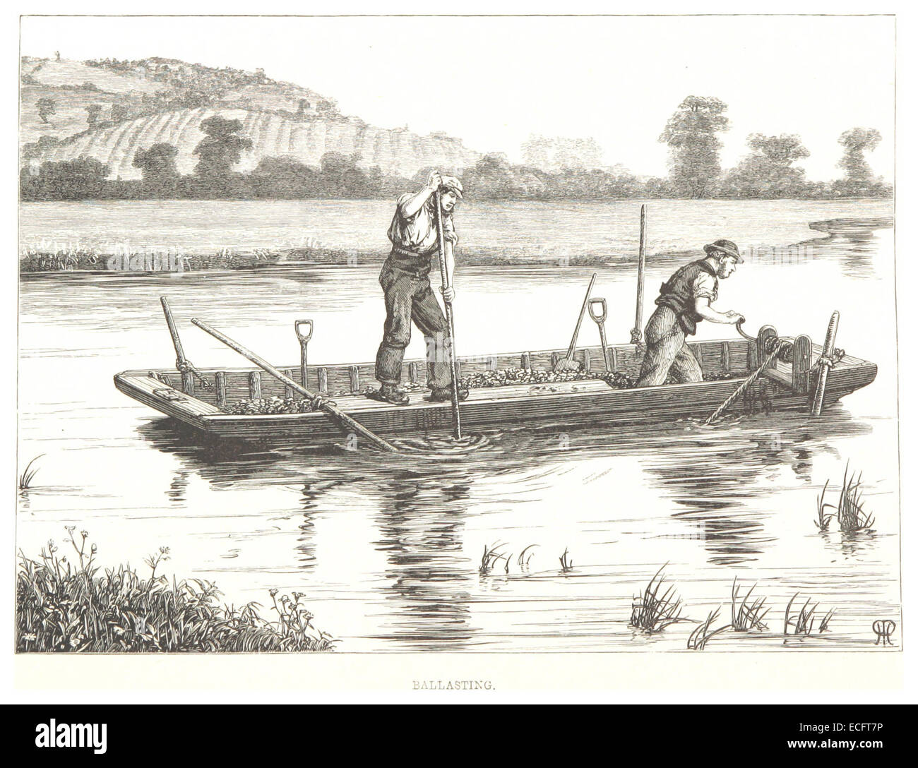 An 1875 illustration documenting the process of ballasting, showcasing ...