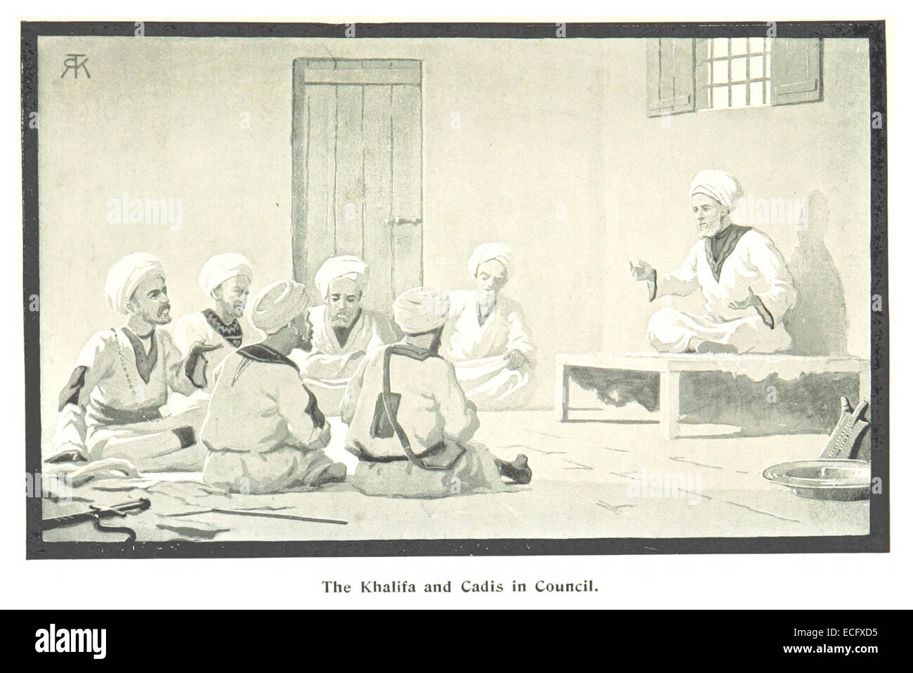 A 1896 illustration depicting the Khalifa and the Cadis in council ...