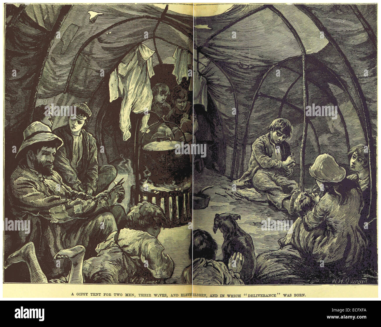 This 1880 illustration by Smith depicts a gypsy tent housing two men ...