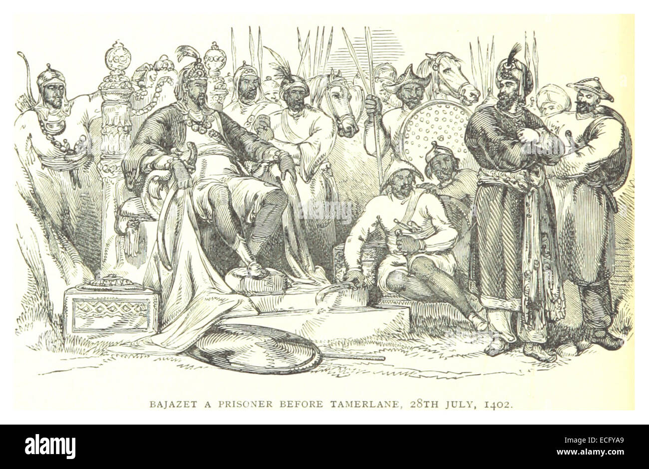 This 1895 illustration by Spry depicts Sultan Bajazet I. as a prisoner ...