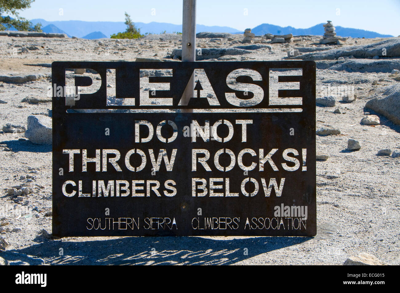 Rock climbing sign on Dome Rock, Sequoia National Monument, California ...