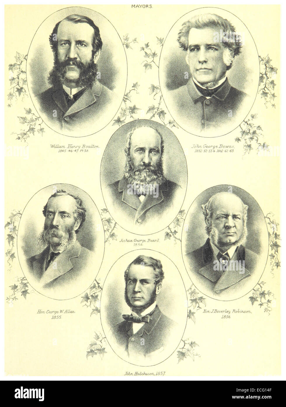 An 1884 drawing of the mayors of Toronto, depicting the civic leaders ...
