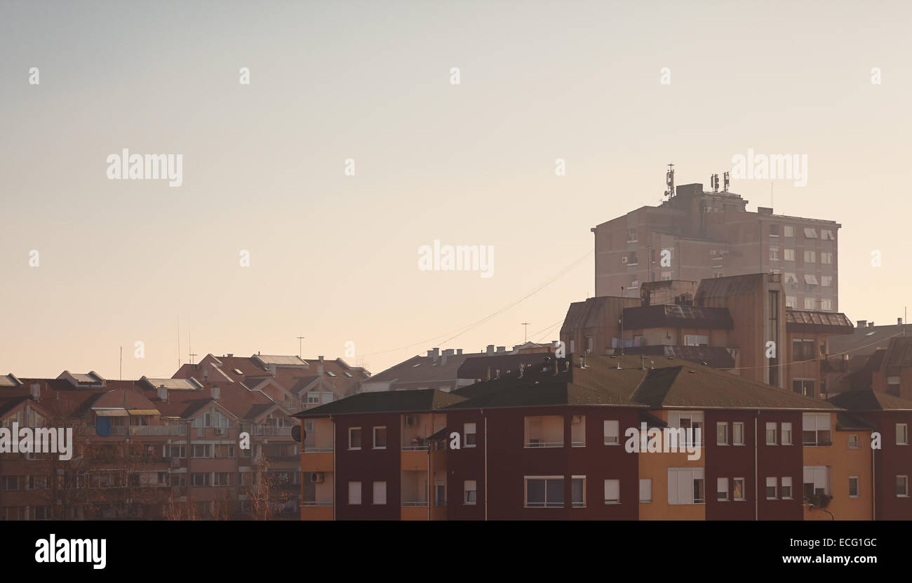 Morning in one Eastern European town, building roofs and facades Stock ...