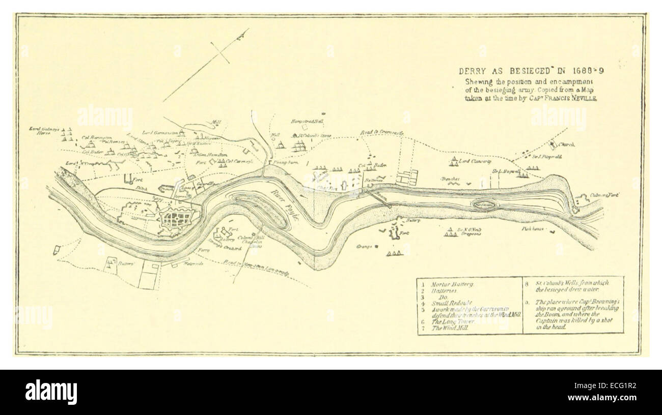 An 1893 map from Walker depicting Derry during the 1688-89 siege, a ...