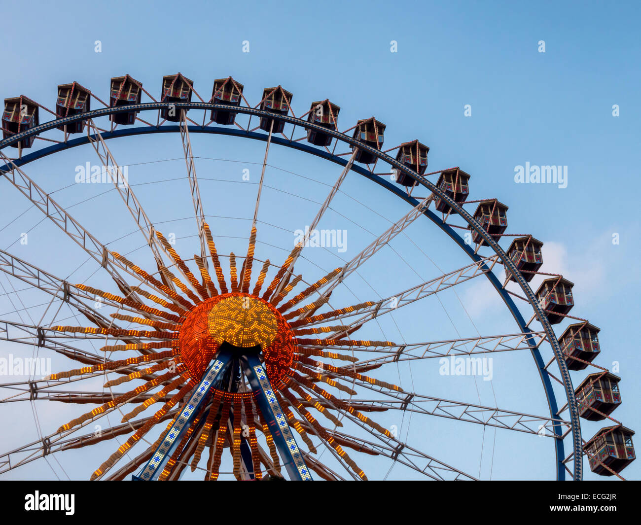 Old ferris wheel with traditional cabins at the Berlin Christmas market ...