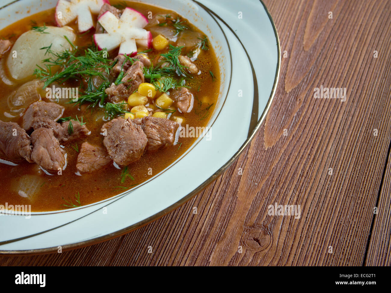 Pozole Рохо - traditional soup Mexico.broth rich soup made with pork ...