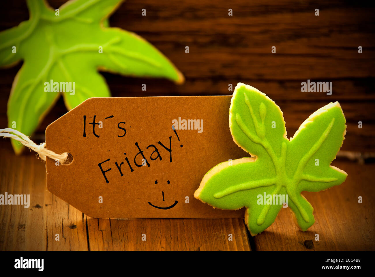 Brown Organic Label With English Text Its Friday On Wooden Background ...