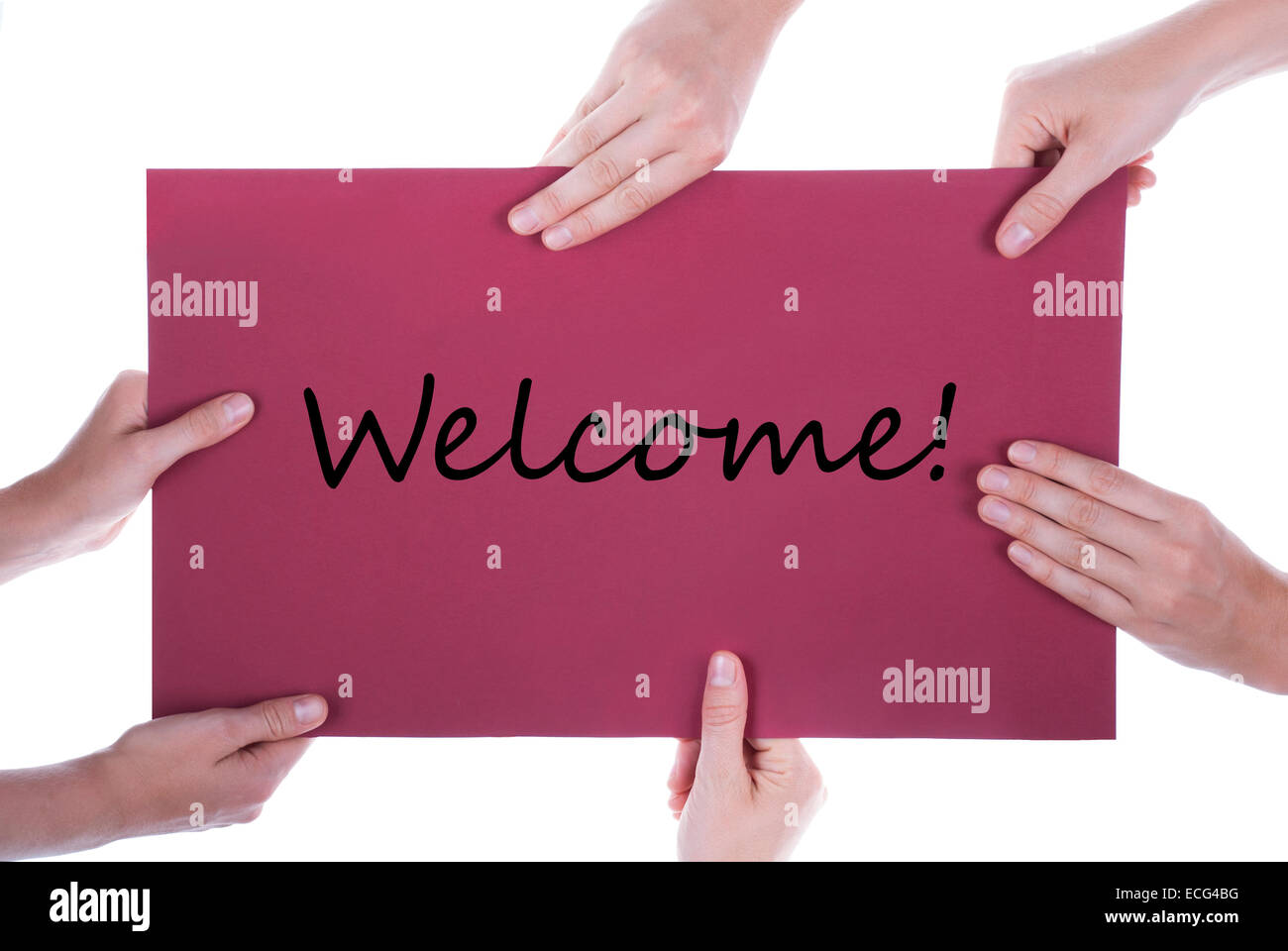 Many Hands Holding A Red Poster Or Paper With Copy Space Symbolize ...