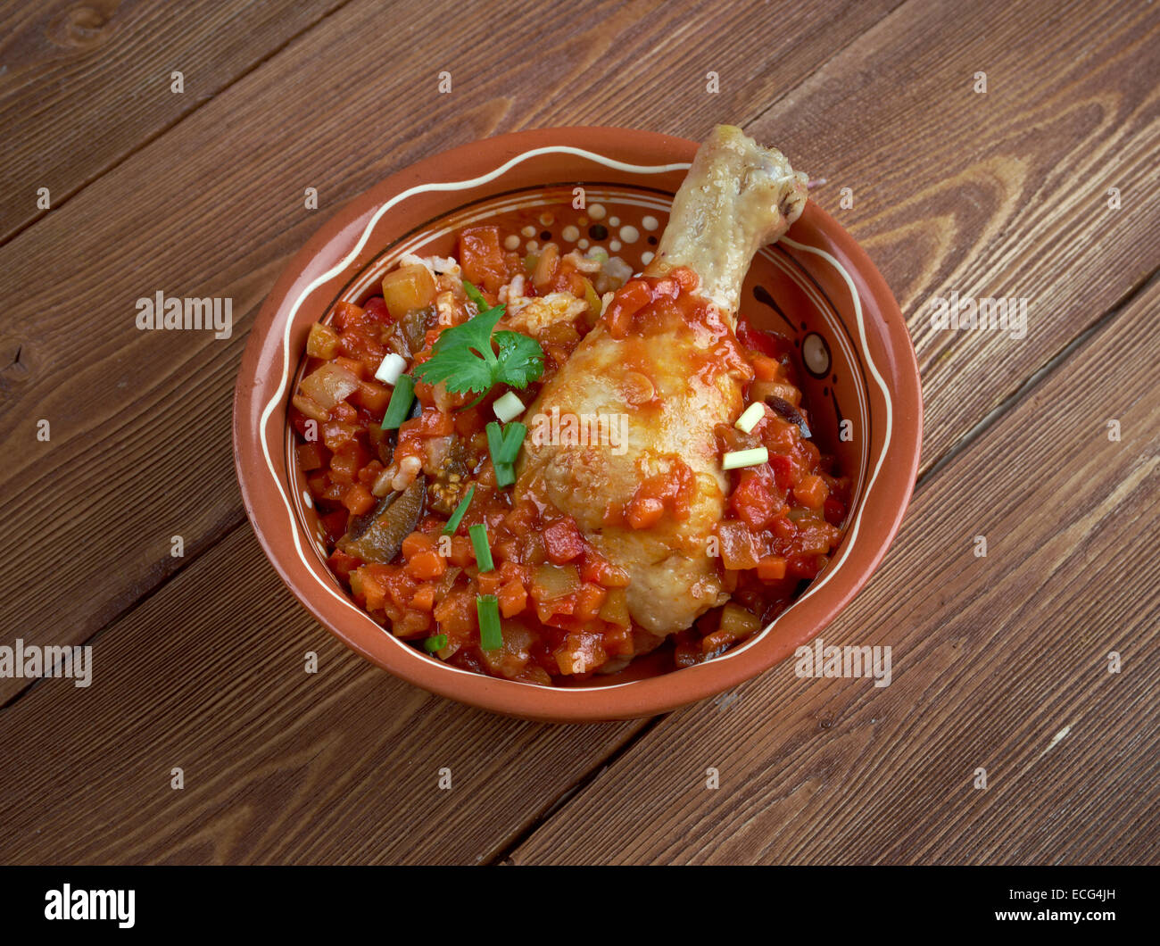 Kedjenou poulet - spicy stew with chicken and vegetables.traditional ...