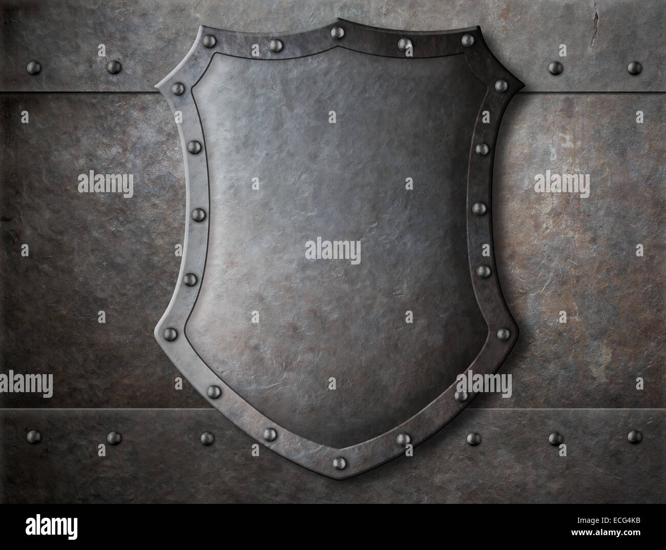 old medieval coat of arms shield over armour background Stock Photo - Alamy