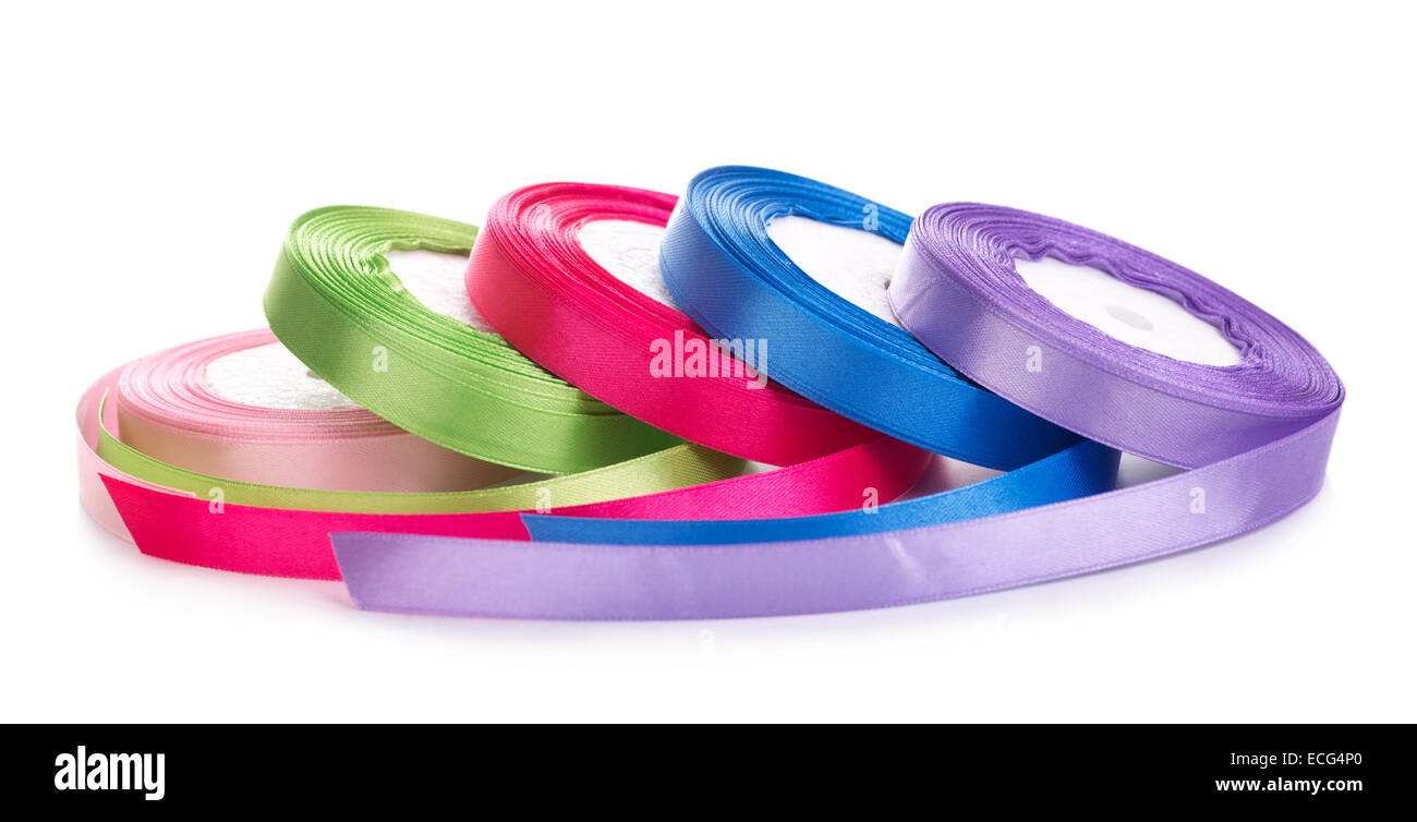 colored satin ribbons in a roll isolated on white background Stock ...