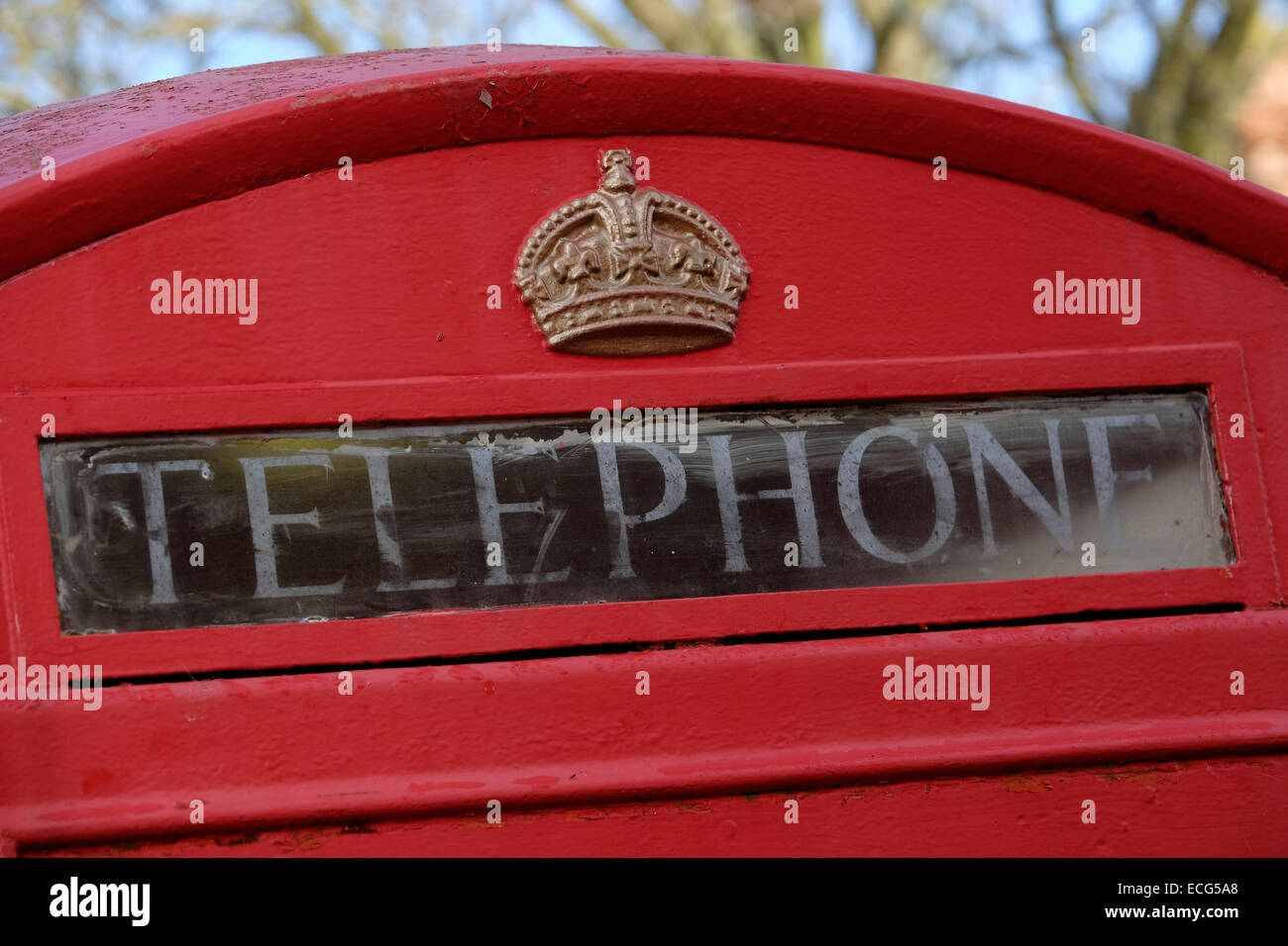 A red British telephone box, with King's Crown, at Beaulieu, Hampshire ...