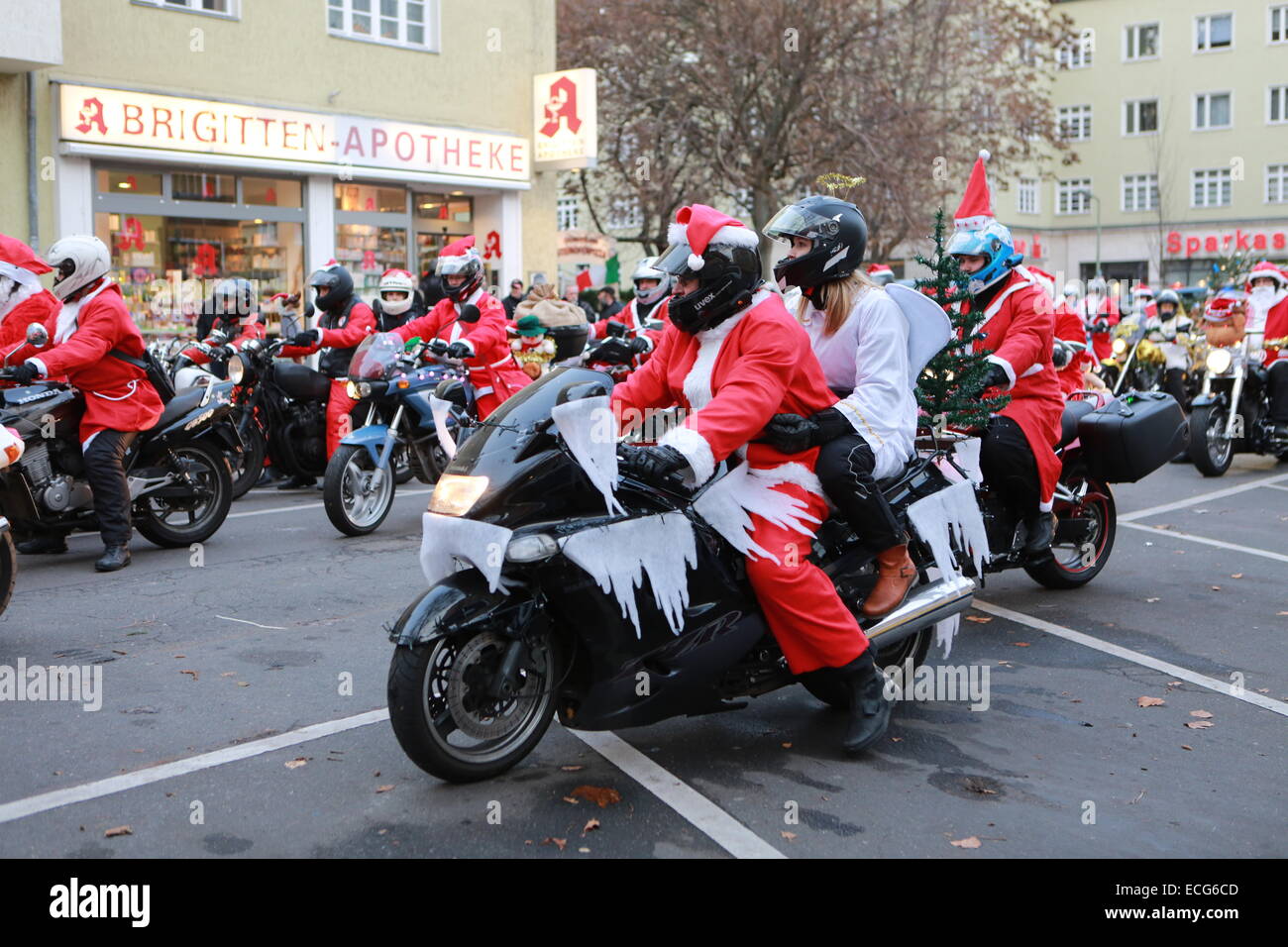 Decorated motorcycles and bikers dressed as Santa Claus roam around ...
