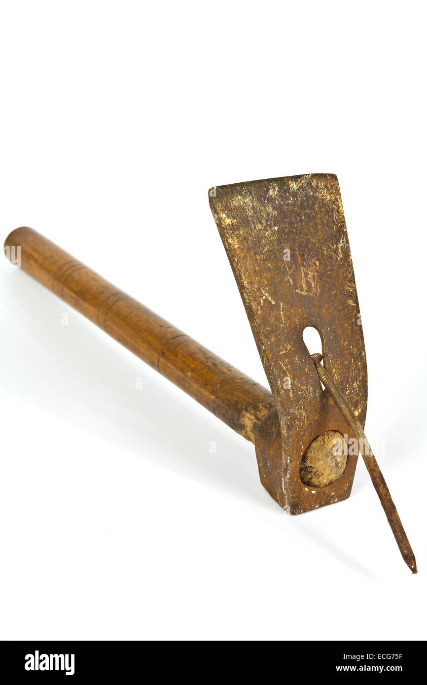 Carpentry tool adz with extensive use of white background Stock Photo ...