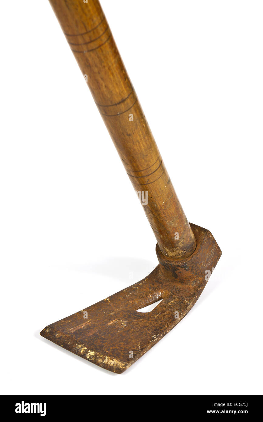 Carpentry tool adz with extensive use of white background Stock Photo ...