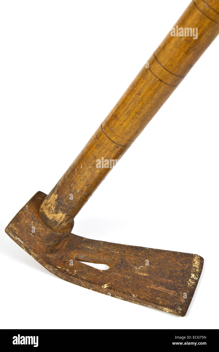 Carpentry tool adz with extensive use of white background Stock Photo ...