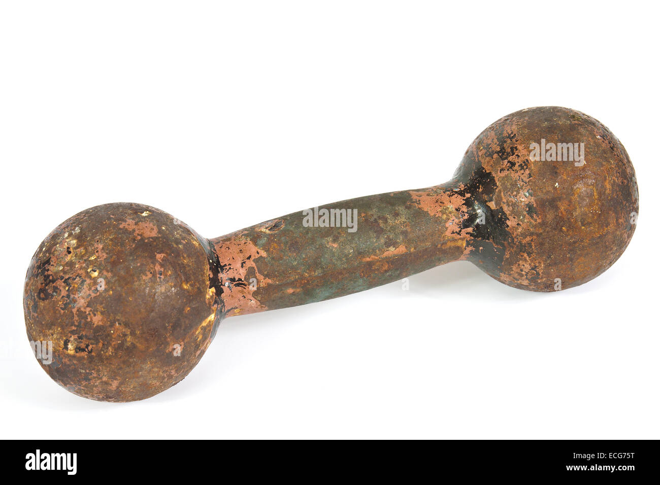 Gymnastic heavy dumbbell soiled and rusted white background Stock Photo ...