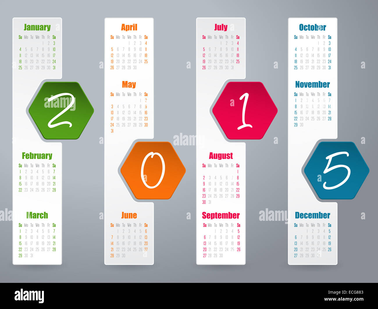 Hexagon label calendar design for year 2015 Stock Photo - Alamy