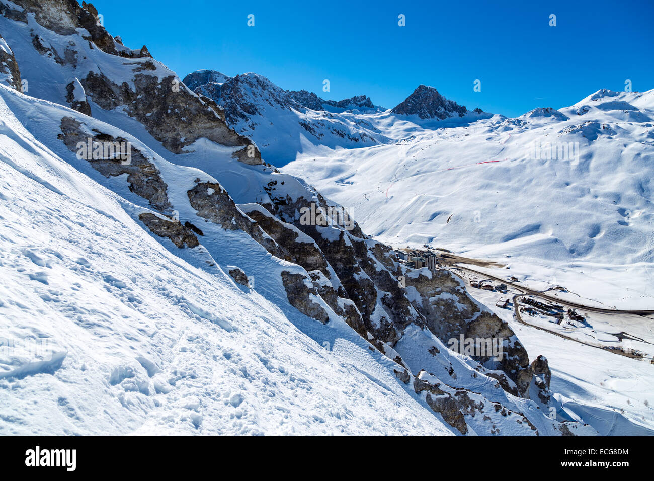 Traces of skiing and rock Stock Photo - Alamy