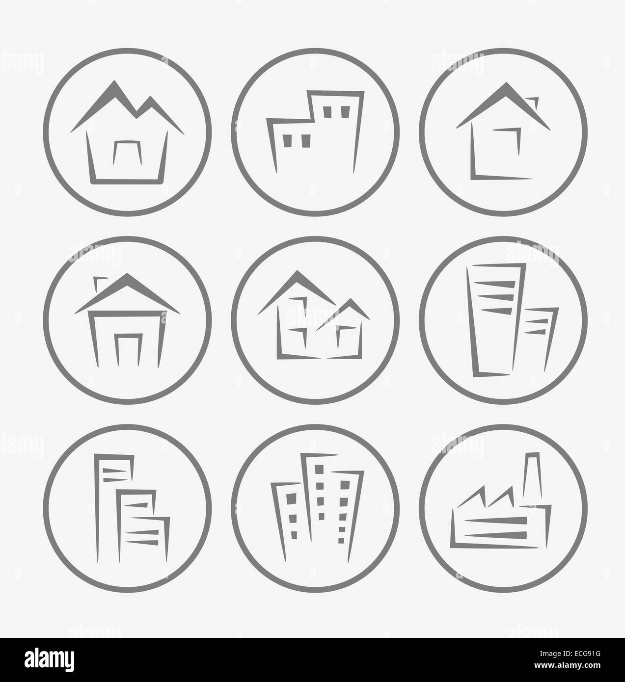 Signs with pictures of various houses and buildings Stock Photo - Alamy