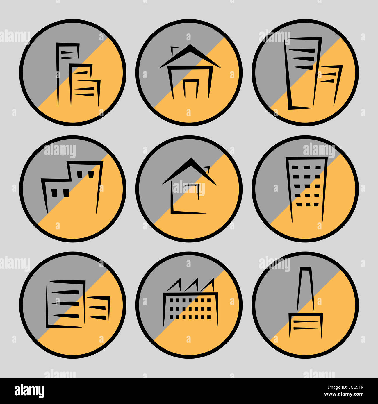 Signs with pictures of various houses and buildings Stock Photo - Alamy