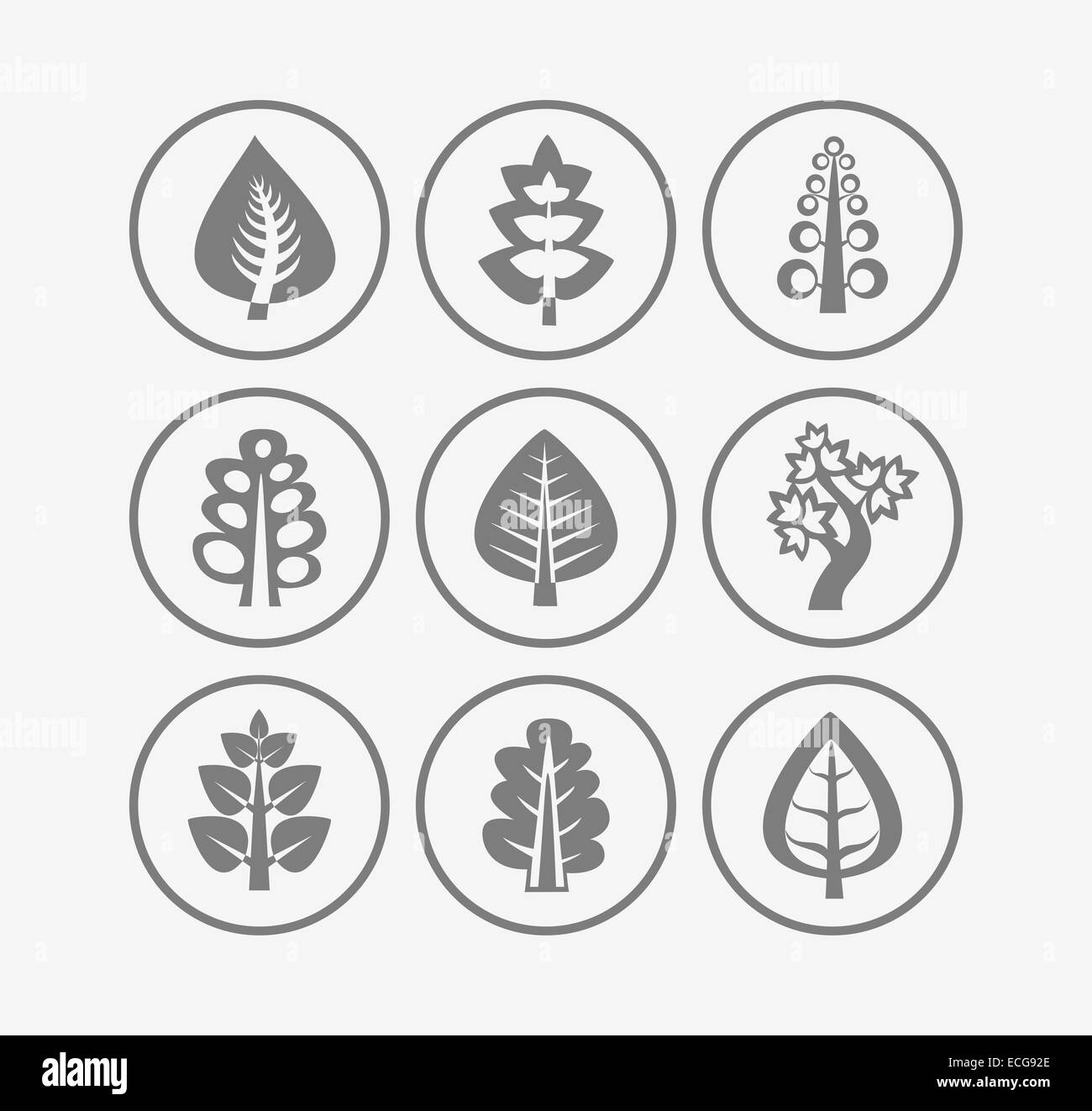 Green tree icons set Black and White Stock Photos & Images - Alamy