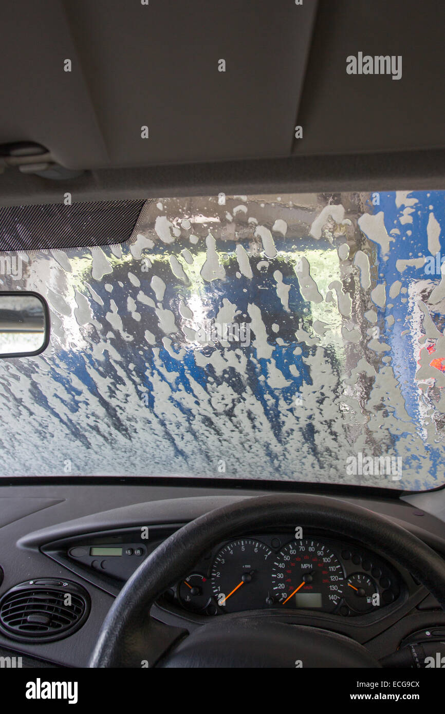 inside car automatic seen through windscreen Stock Photo - Alamy