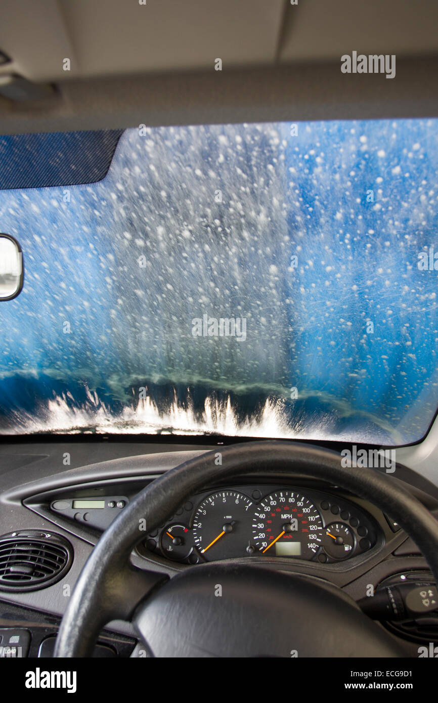 inside car automatic seen through windscreen Stock Photo - Alamy