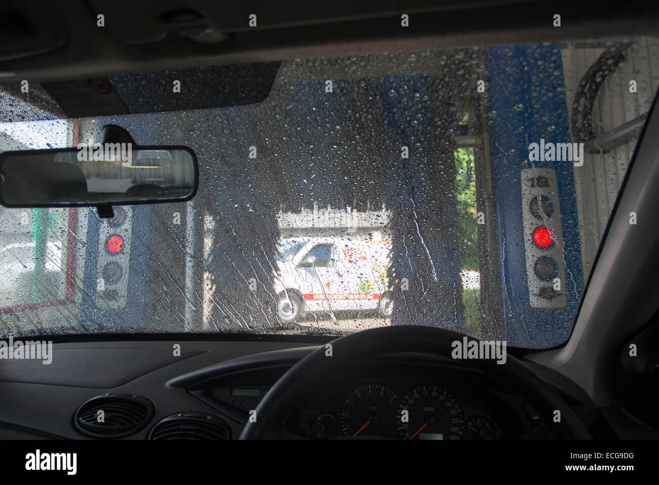 inside car automatic seen through windscreen Stock Photo - Alamy
