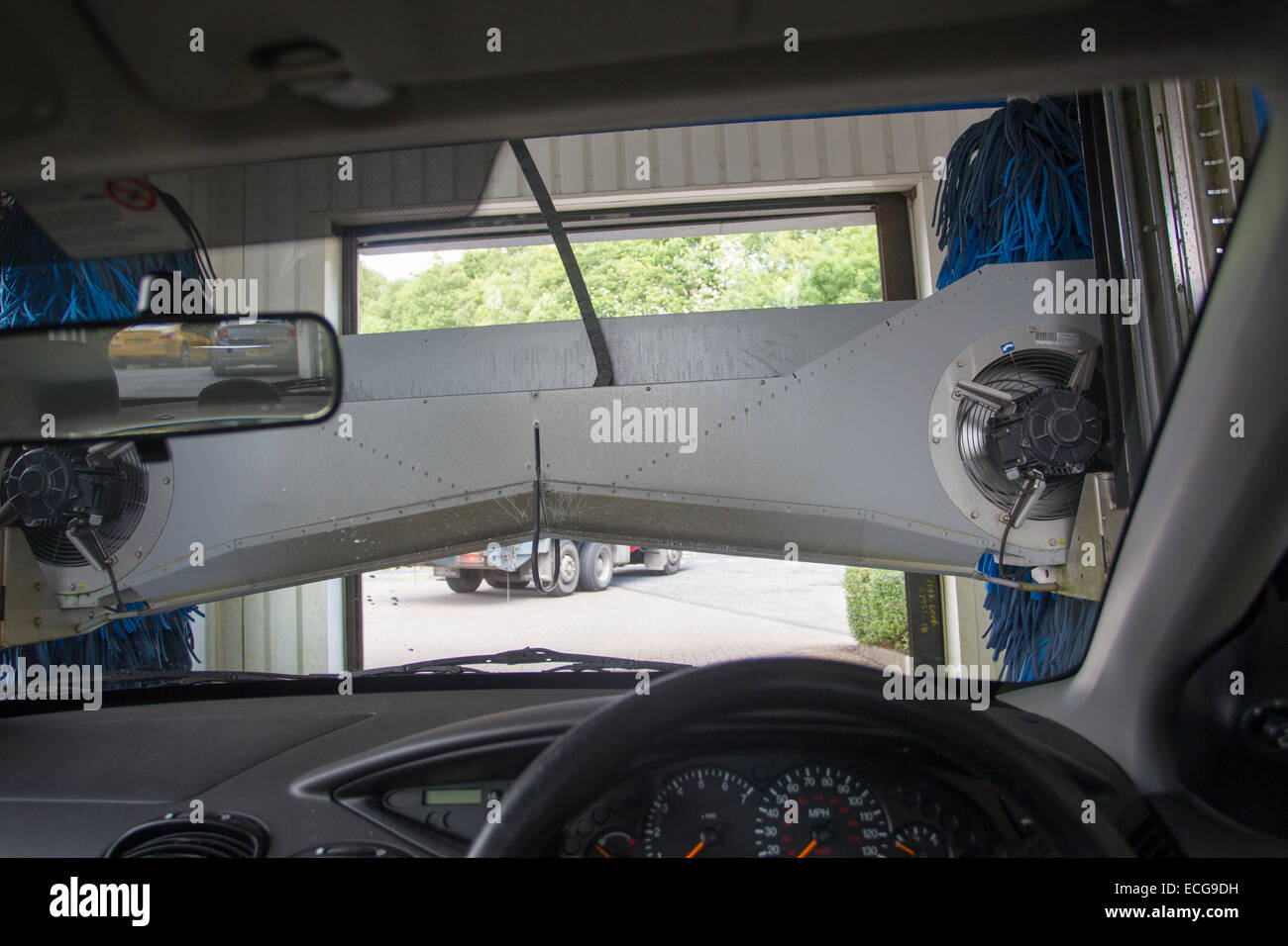 inside car automatic seen through windscreen Stock Photo - Alamy