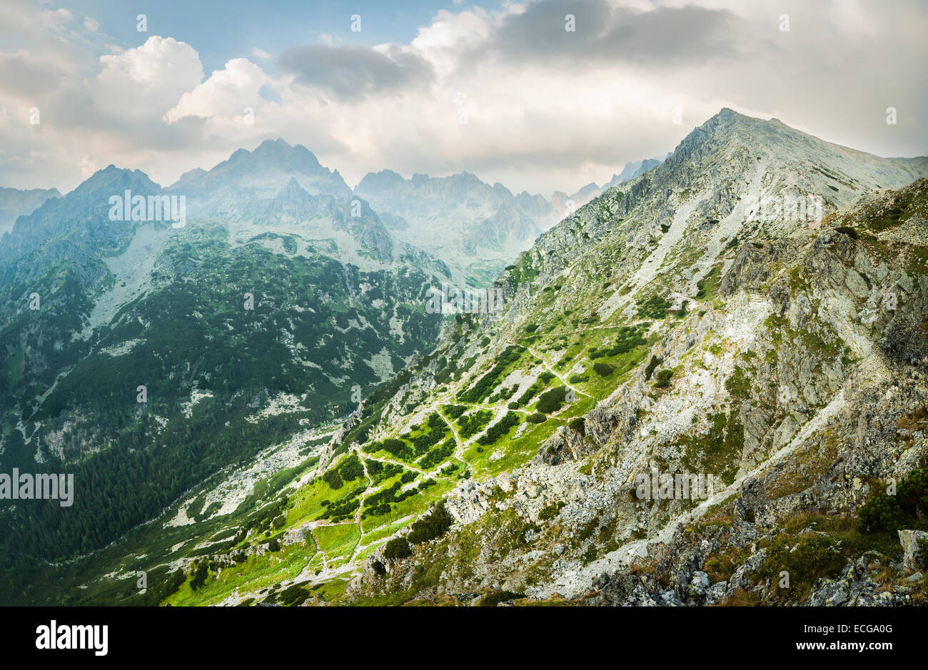 Ostrva Peak with Tourist Path in High Tatras Mountains in Cloudy Day ...