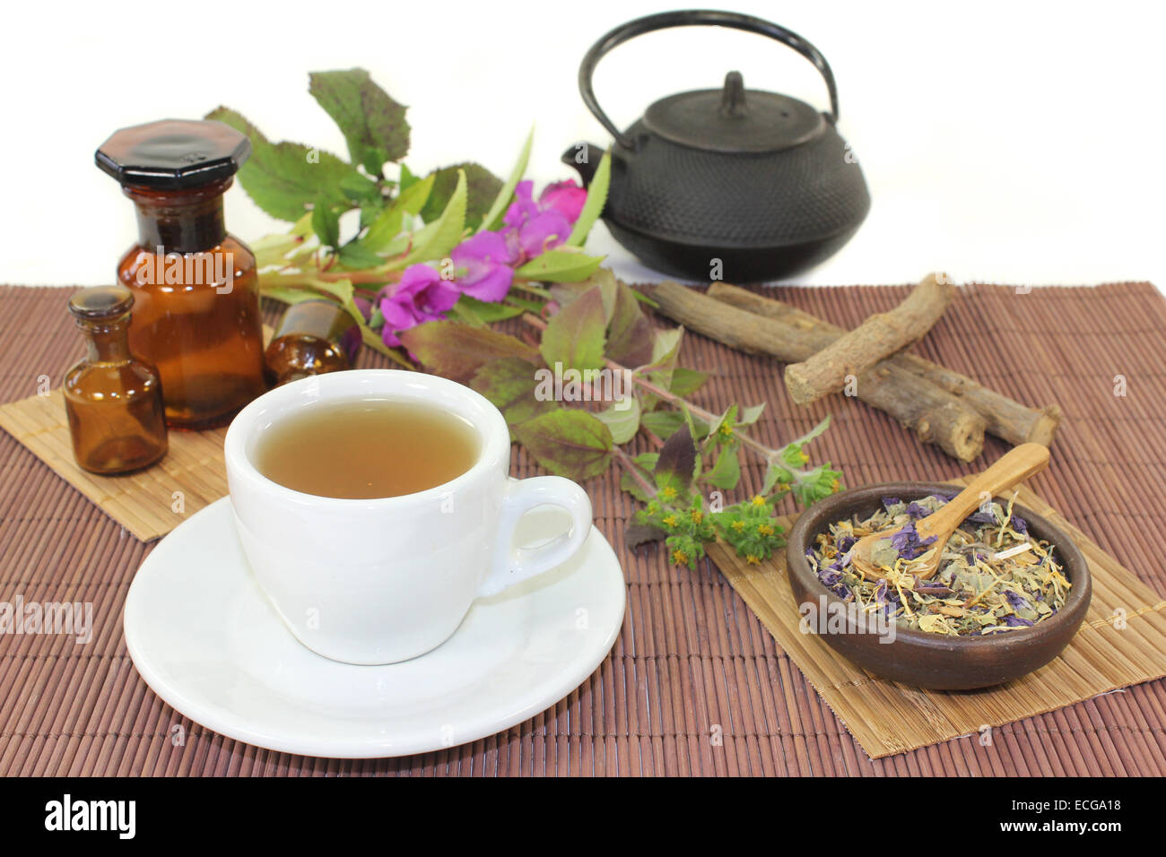 a cup of herbal tea and Chinese medicinal herbs Stock Photo - Alamy