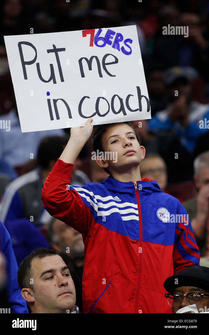 Overtime. 13th Dec, 2014. Philadelphia 76ers fan with a sign during the ...