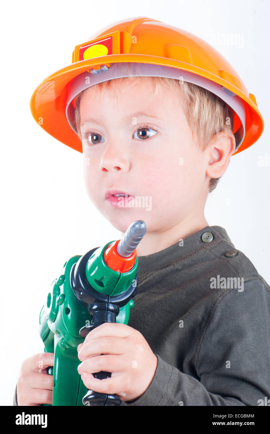Little boy in the form builder on a white background Stock Photo - Alamy