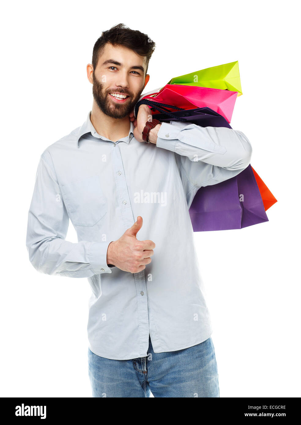 Handsome man holding shopping bags. Christmas and holidays concept ...