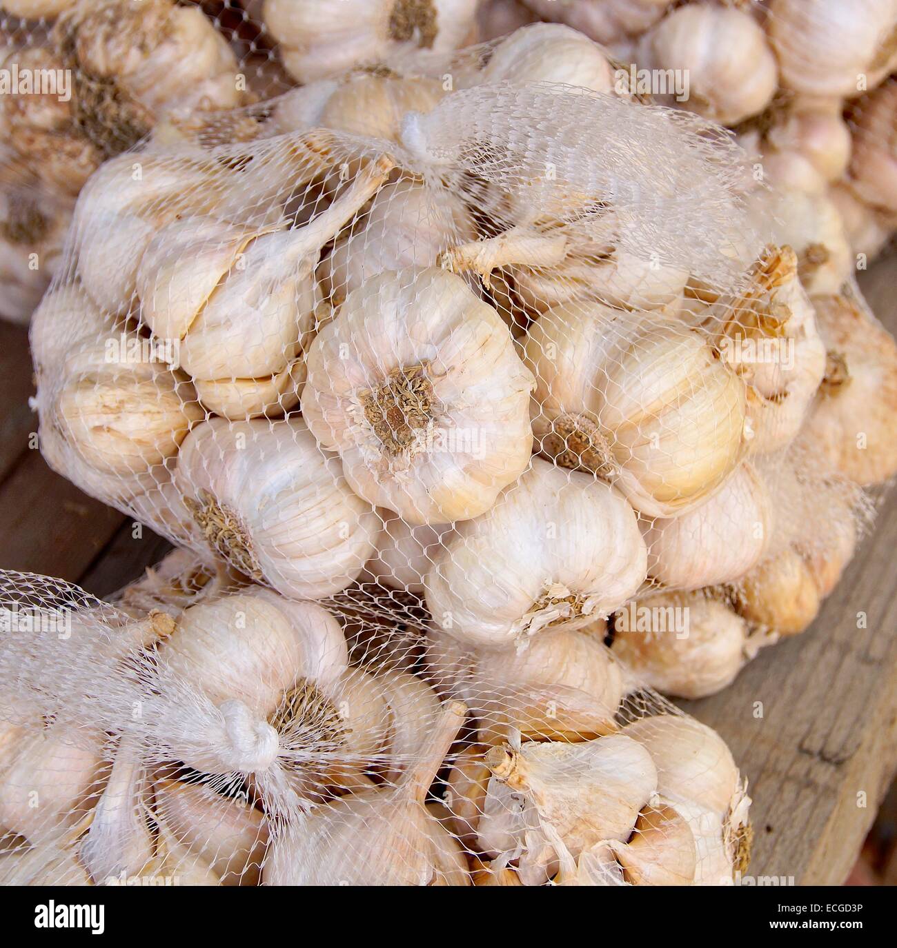 The close view of garlic at market Stock Photo - Alamy