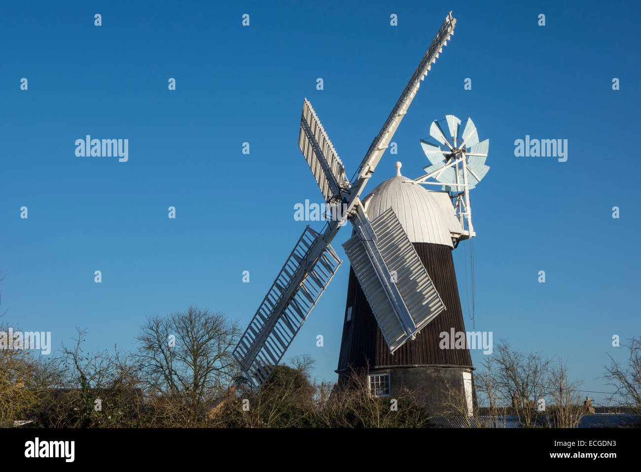 Wicken Corn Mill in Wicken village, Cambridgeshire, England against a ...