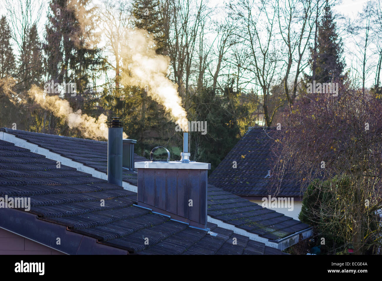 smoking chimney in sunny morning Stock Photo - Alamy