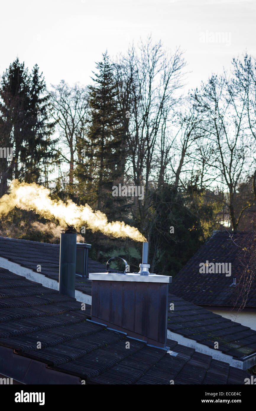 smoking chimney in sunny morning Stock Photo - Alamy