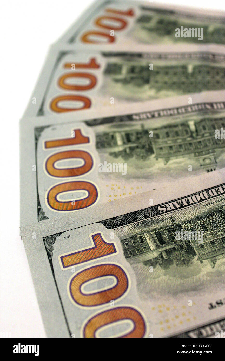 new hundred dollar bank notes isolated on the white background Stock ...