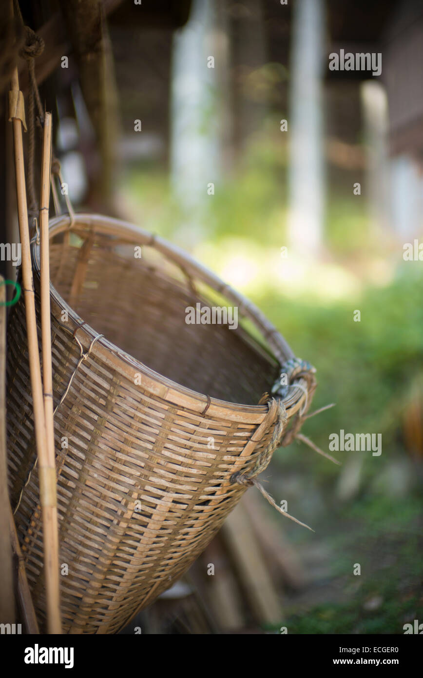 Traditional woven reed basket in Japanese garden, Kawaguchi, Japan ...