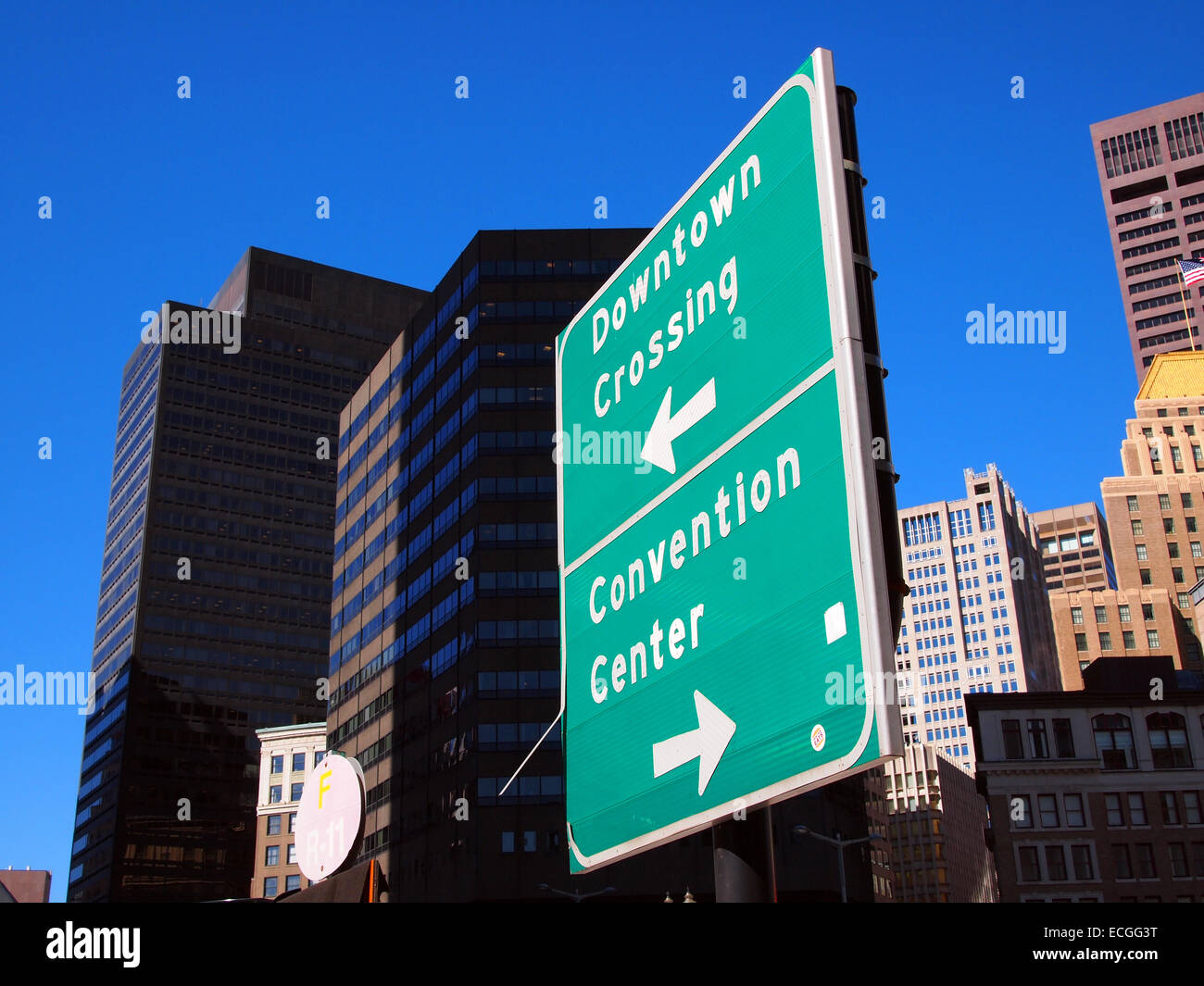 Downtown Crossing and Convention Center road sign, Boston ...