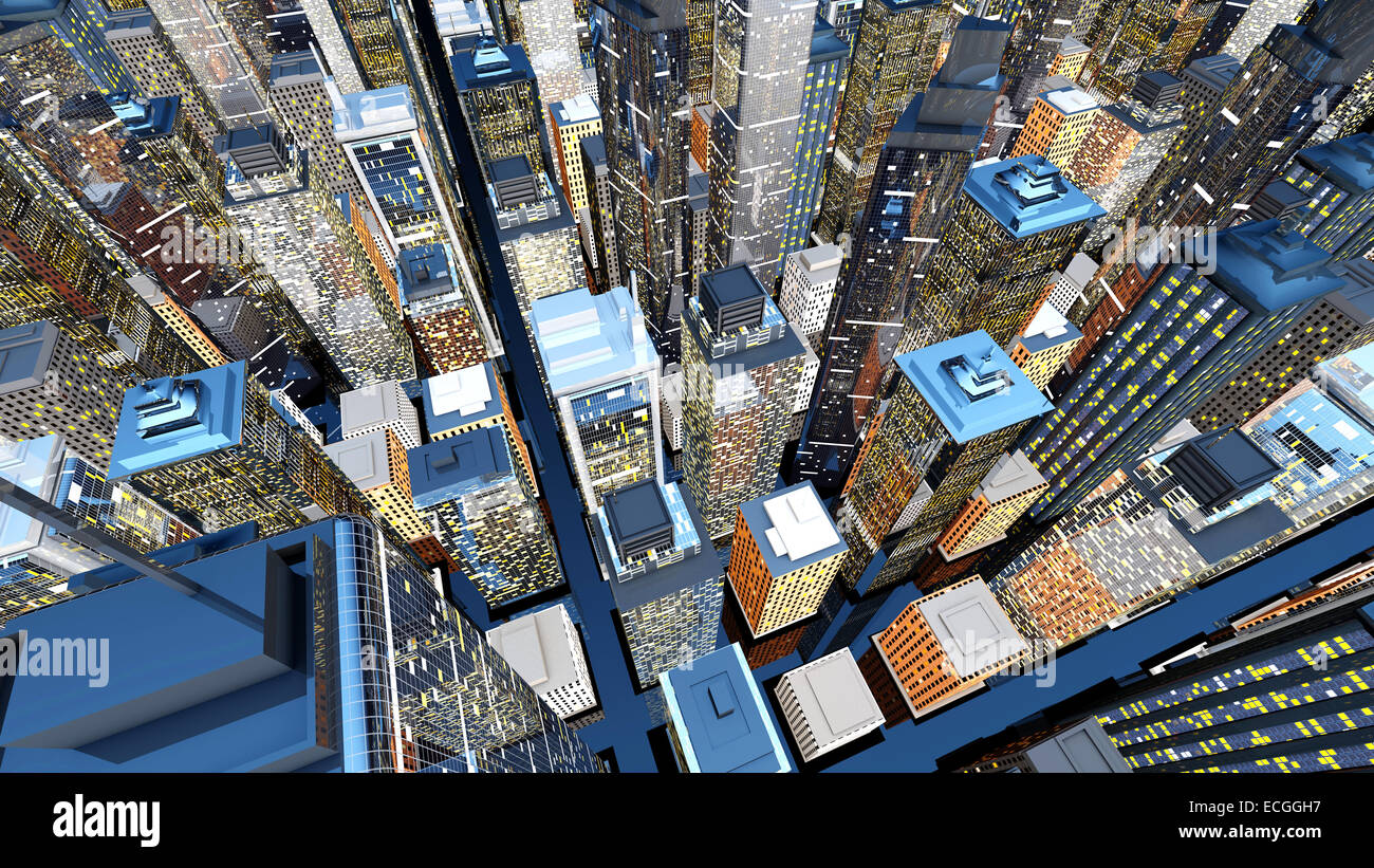 Generic urban architecture and skyscrapers forming a huge city. 3D ...