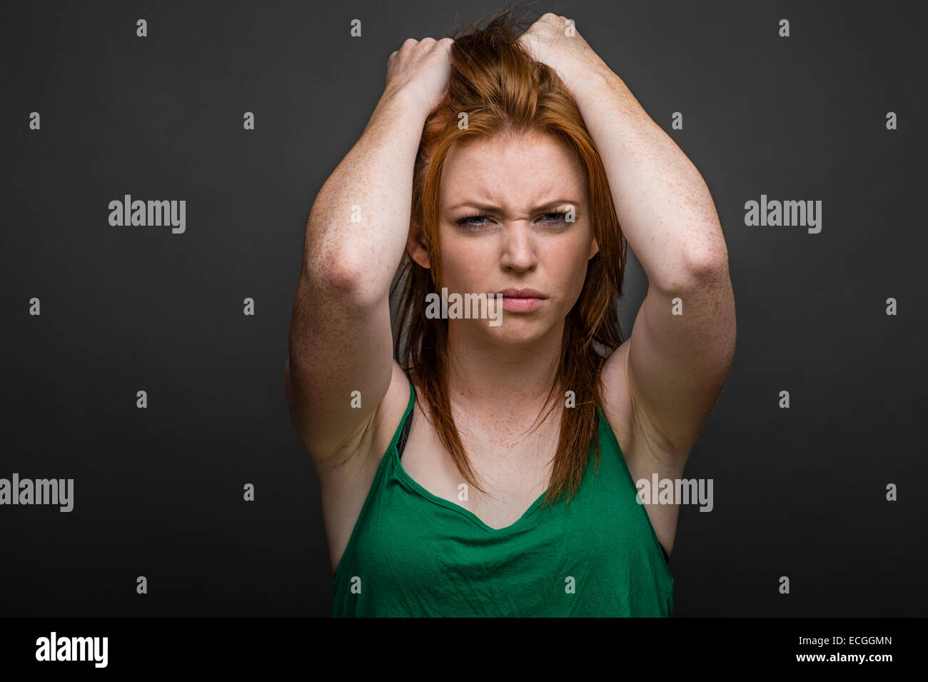 A moody angry ginger haired freckled skinned 16 17 18 year old slim ...