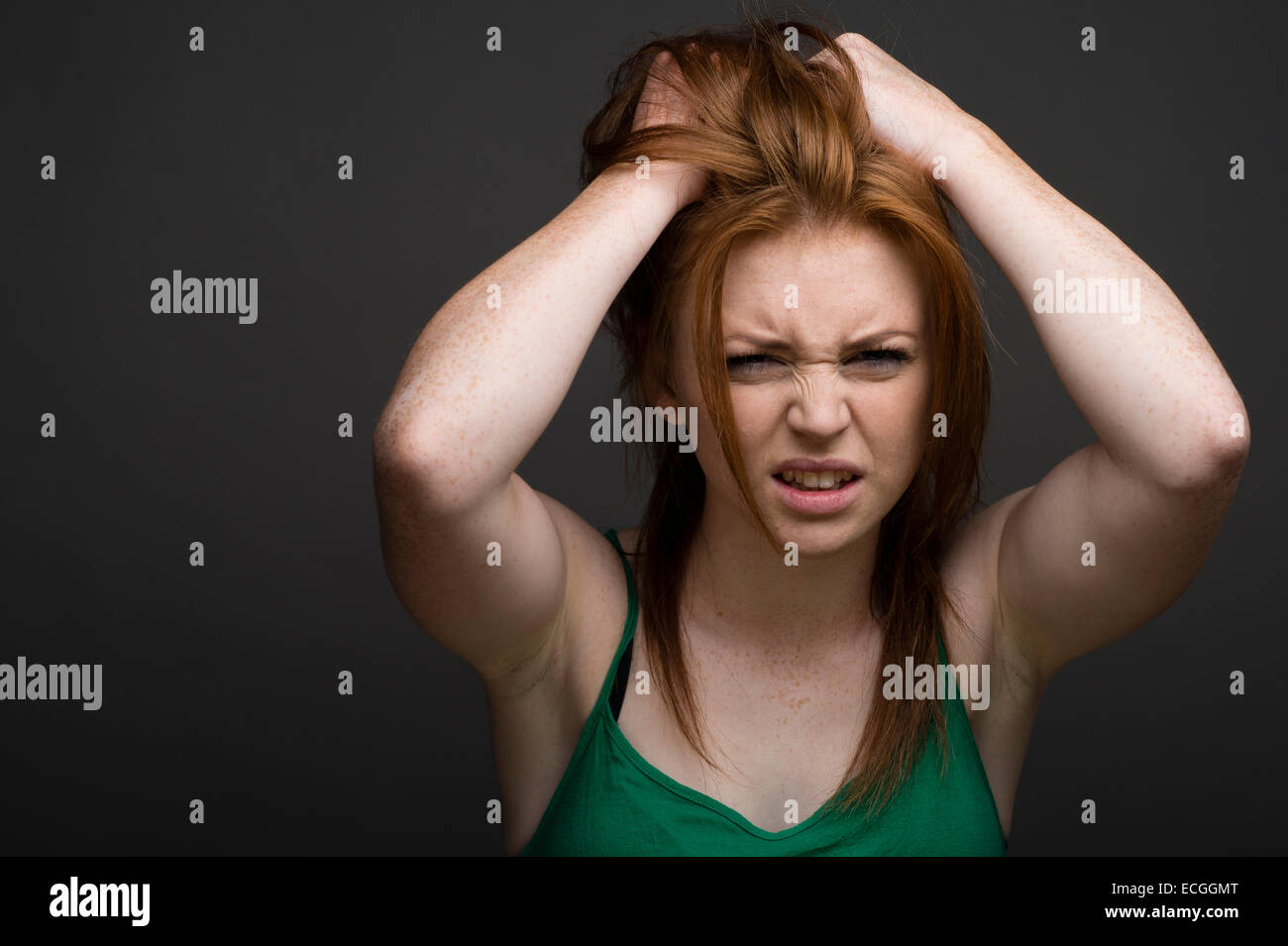 A moody angry ginger haired freckled skinned 16 17 18 year old slim ...