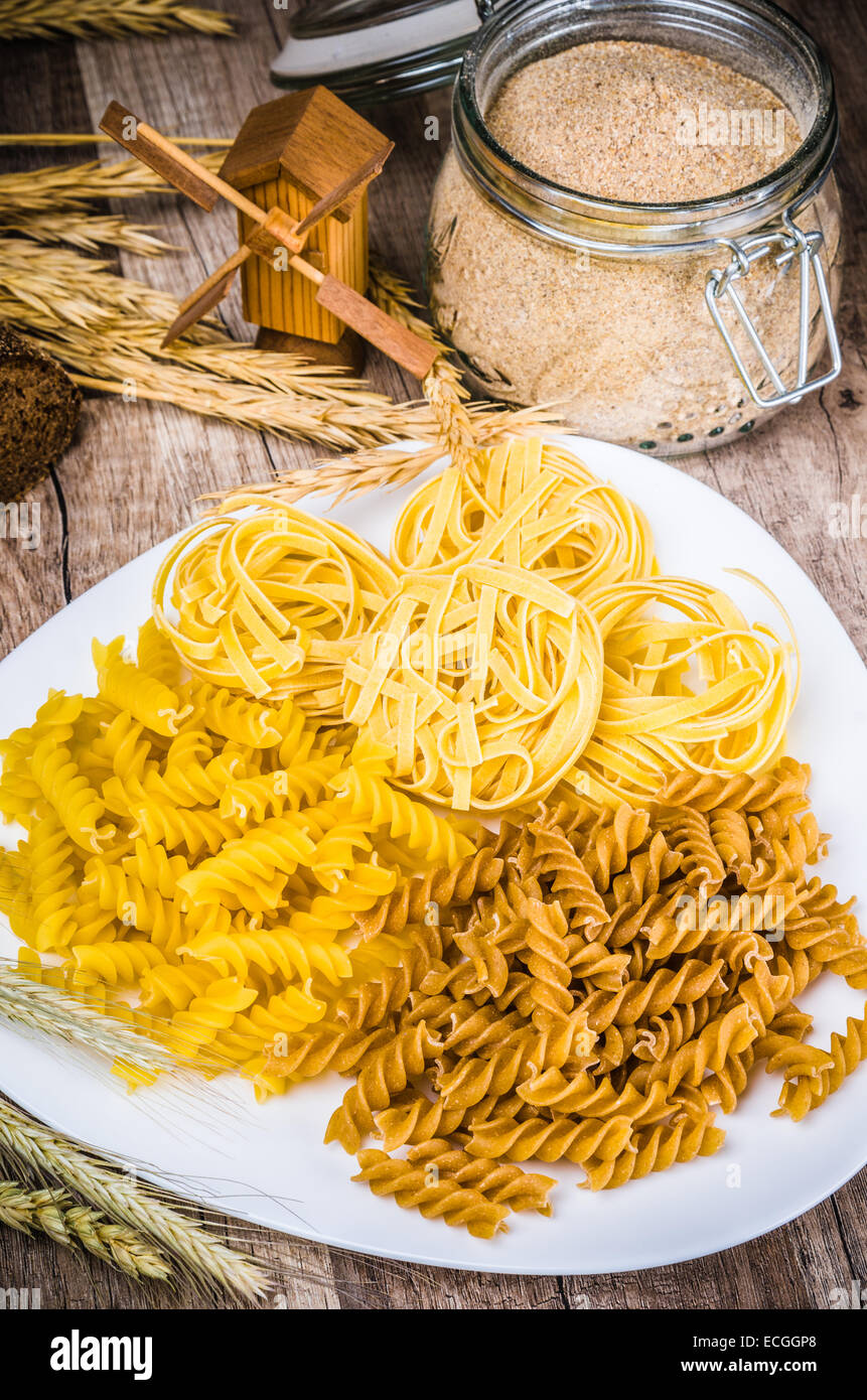 Variety of pasta, flour and rye cones Stock Photo - Alamy