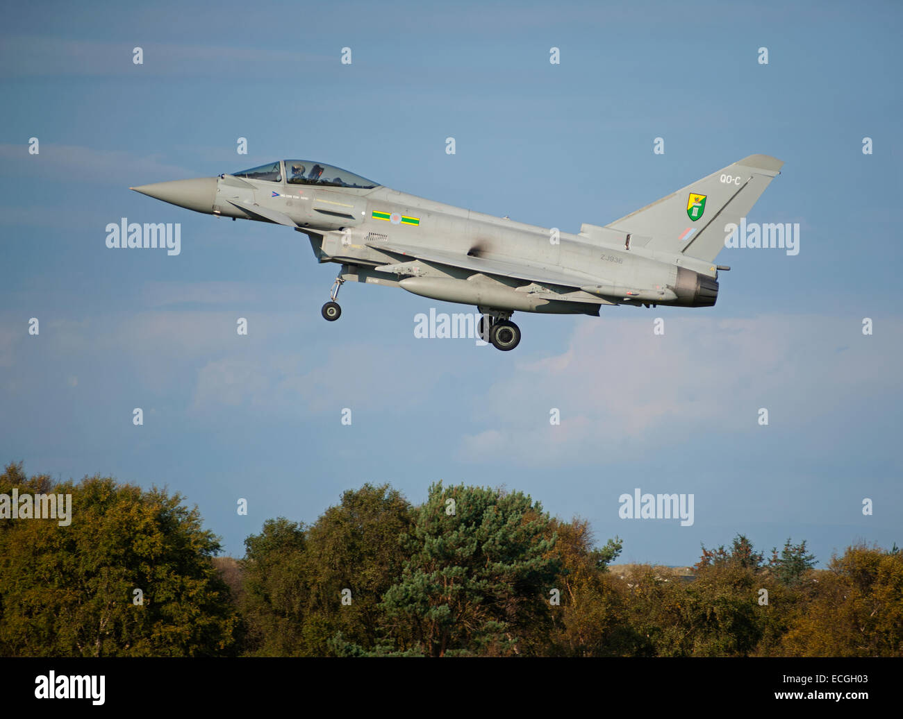 Eurofighter Typhoon FRG4 on low approach to RAF Lossiemouth, Scotland ...