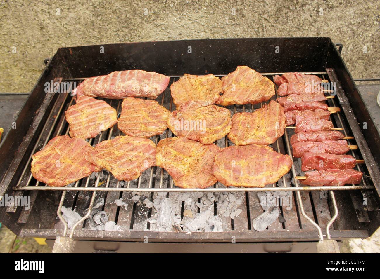 meat on an outdoor grill Stock Photo - Alamy